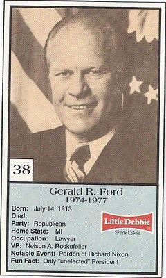 1992 Little Debbie President card #38 Gerald R Ford box cut -- Antique ...