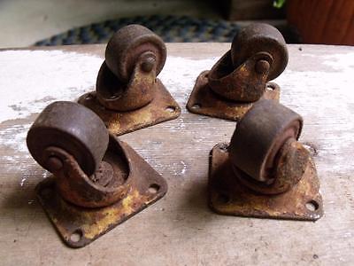 Set of 4 Small Old Vintage Rustic Primitive Rusty Iron Casters Wheels ...