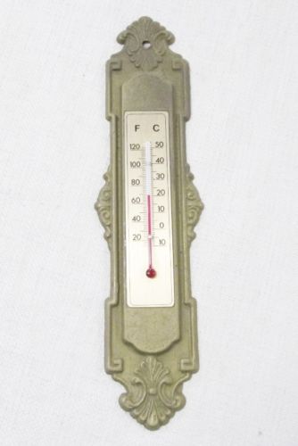 VINTAGE WALL MOUNT ORNATE INDOOR OUTDOOR OLD METAL THERMOMETER ...