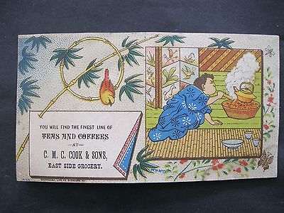 Vtg Victorian Trade Card Tea Coffee ORIENTAL Cook Grocery Bird NICE- A ...