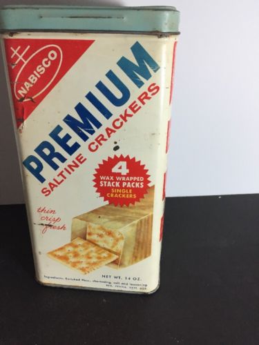 Nabisco premium saltines crackers metal tin square bilingual spanish ...