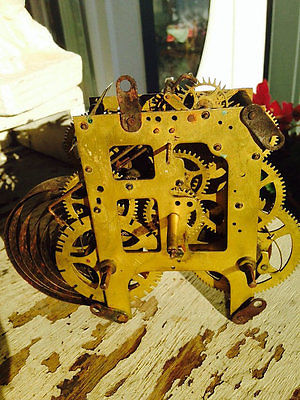 Antique brass clock works, Mechanical Steam punk Clock innards, gears ...