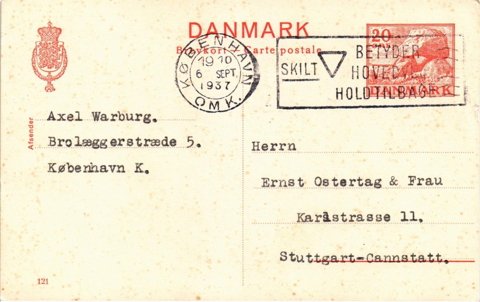 DR JIM STAMPS 20 ORE DENMARK POSTAL CARD 1937 -- Antique Price Guide ...