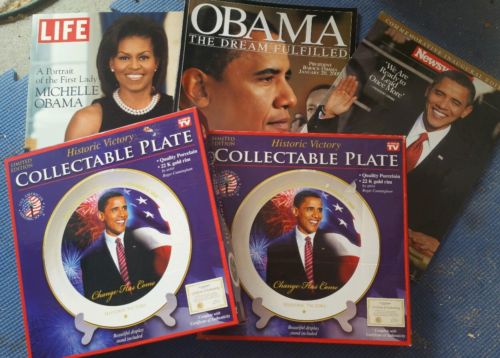 President Obama memorial collection. Two eight inch plates with ...