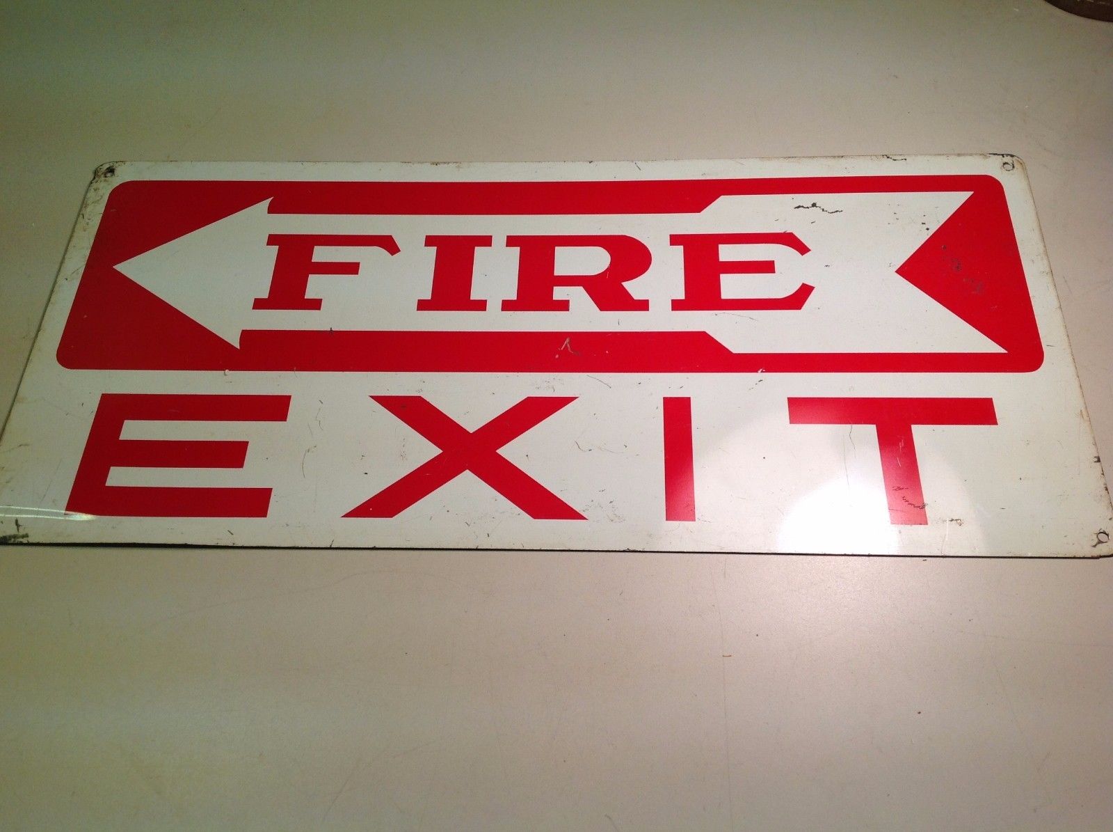 VINTAGE FIRE EXIT SIGN TIN FIREMAN SAFETY FACTORY RESTAURANT EMERGENCY ...