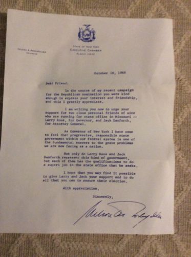 Governor Nelson Rockefeller Hand Signed 1968 Letter -- Antique Price ...