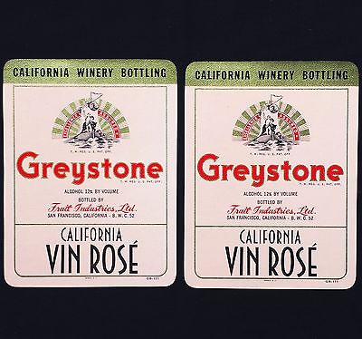 Greystone Vin Rose Vintage Old Label Set California Winery Bottling CA ...