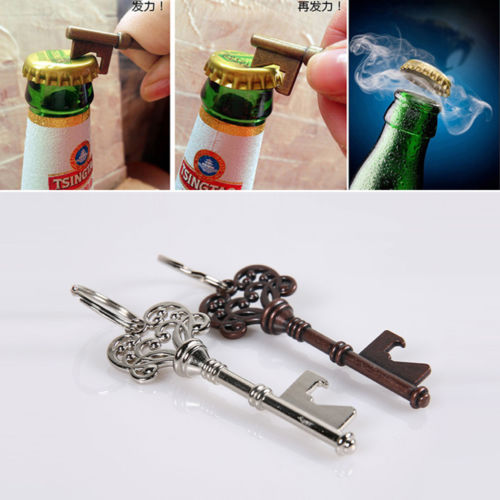 1pcs Vintage Key Shape Portable Metal Beer Glass Bottle Cap Opener Keychain T Antique