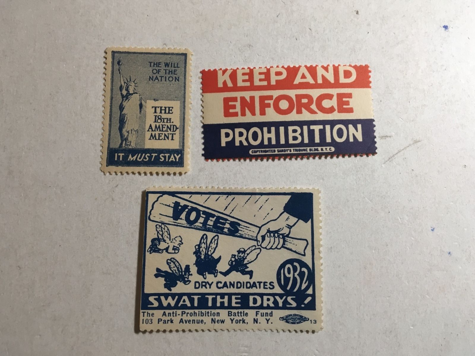 3 different 1930's Prohibition political cause stamps -- Antique Price ...
