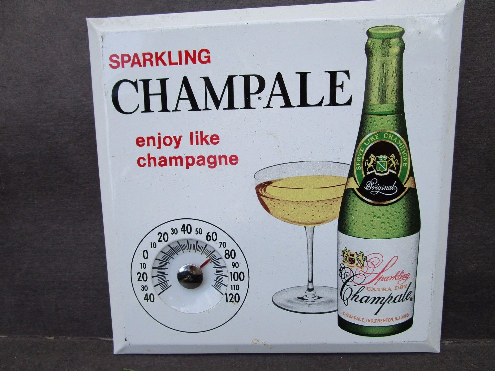 SPARKLING CHAMPALE ADVERTISING THERMOMETER CHAMPAGNE TRENTON NEW JERSEY ...