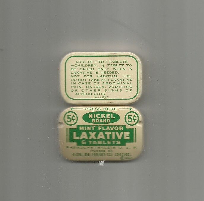 Nickel Brand Laxative Medicine Tin Size Like A 6 Tablet Aspirin Tin ...