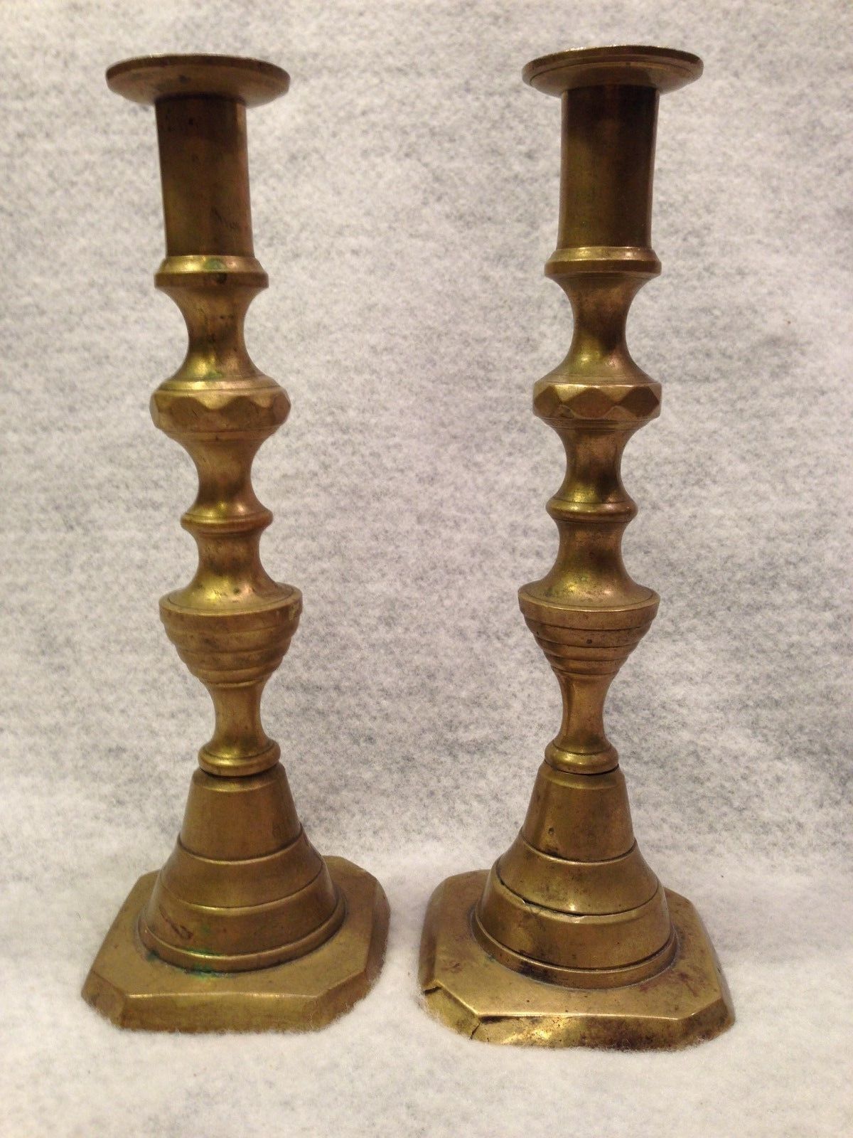 Pair of Antique Primitive 1800's Brass Push Up Candle Holders - Candle ...