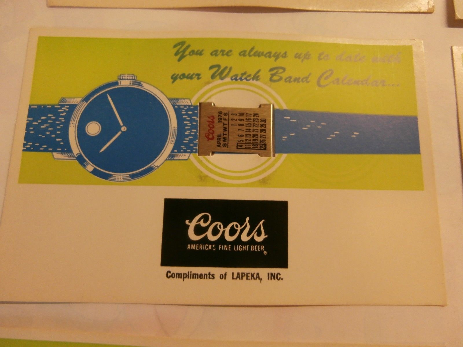 Vintage 1976 Coors Light Clip-on Watch Band 12 Month Calendar Set ...