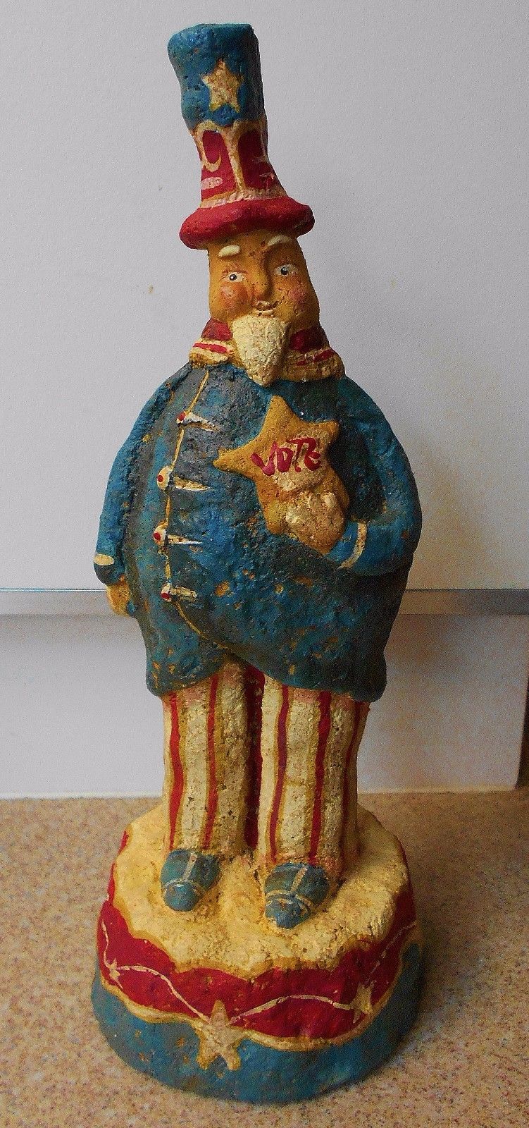 Primitive Americana Folk Art Uncle Sam w VOTE Sign Patriotic Figure ...