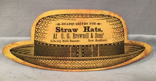 Victorian Trade Card Die Cut Straw Hats Liberty Hall Bazaar New Bedford ...