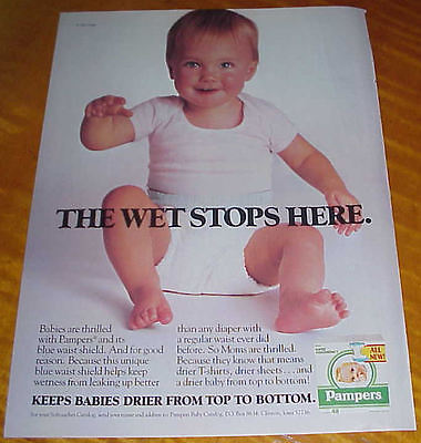 1986 Vintage Pampers Ad Clipping Cute Baby "The Wet Stops Here" #052416 ...