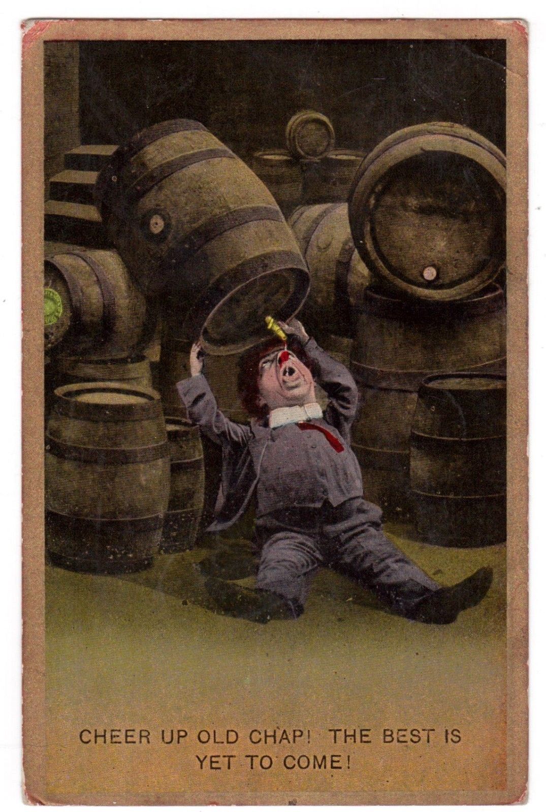 ANTIQUE 1914 CHEER UP OLD CHAP BEST IS YET TO COME BOOZE DRUNK BAMFORTH ...