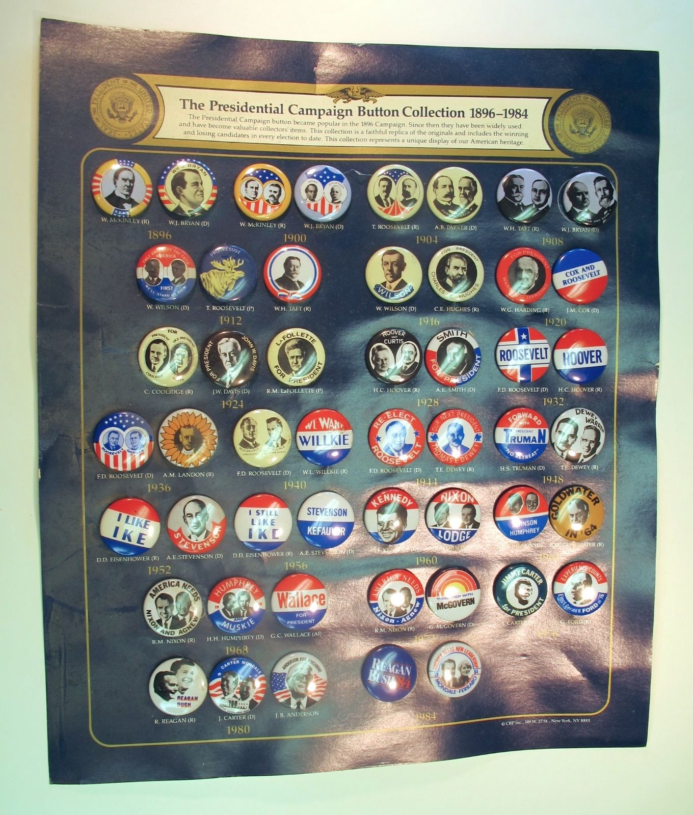 Collection of 50 Presidential Campaign Pins Buttons 1896 -1984 ...