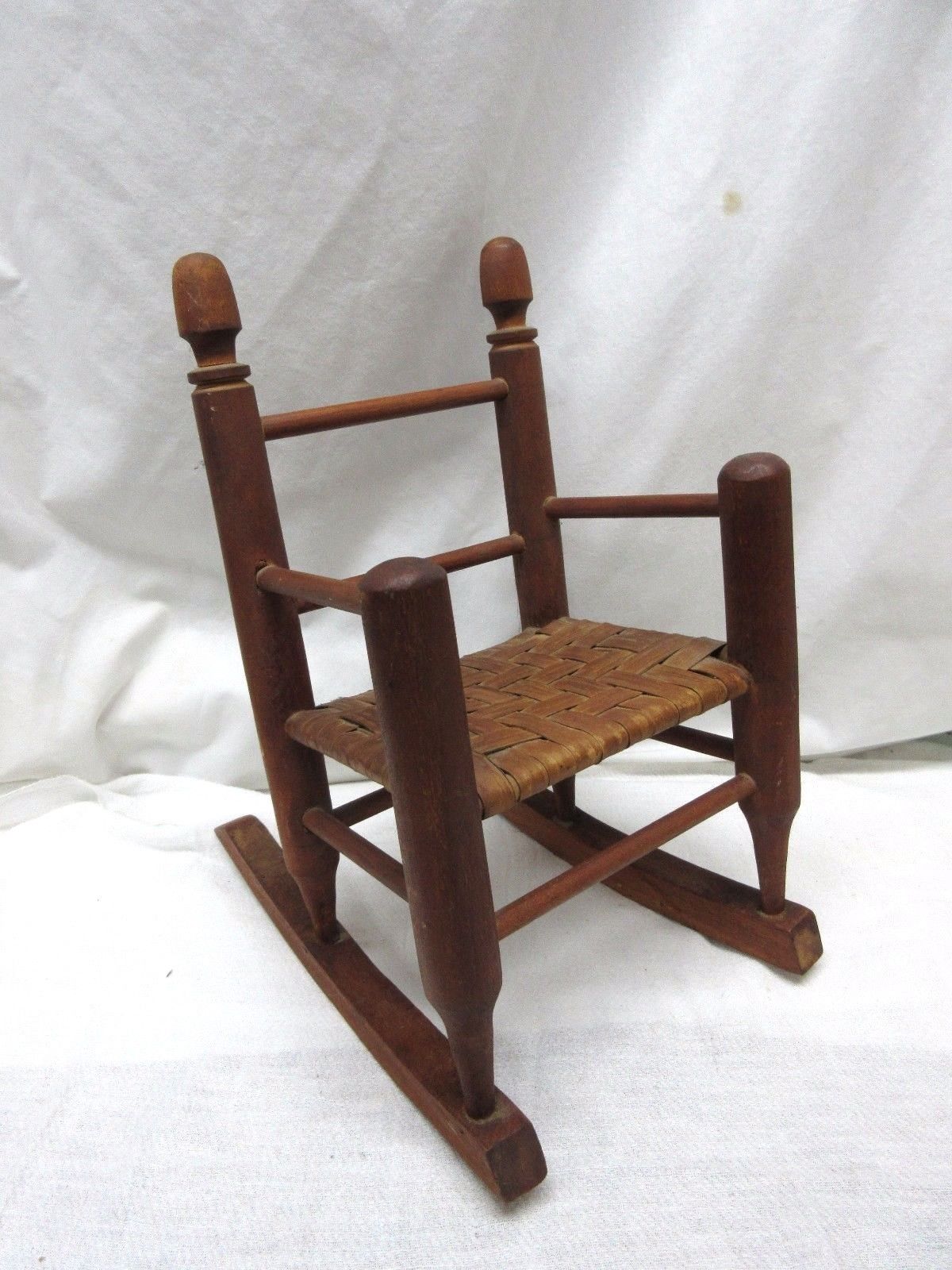 Vintage Antique Primitive Wood Slats Woven Seat DOLL Rocking Chair ...