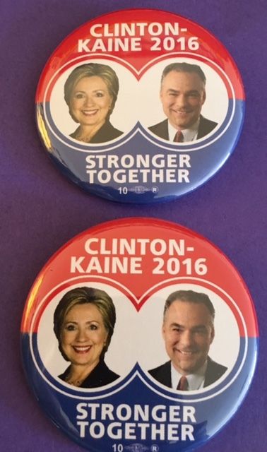Two Clinton-Kaine 2016 Stronger Together 2 1/4 Inch Campaign Pin ...