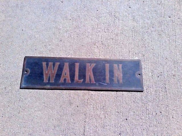 Antique Brass WALK IN Sign Vintage Original Exterior Business ...