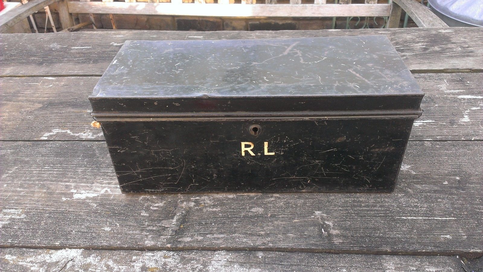 Antique Black Gamage Metal Steel Deed Box Storage Chest Locking w ...