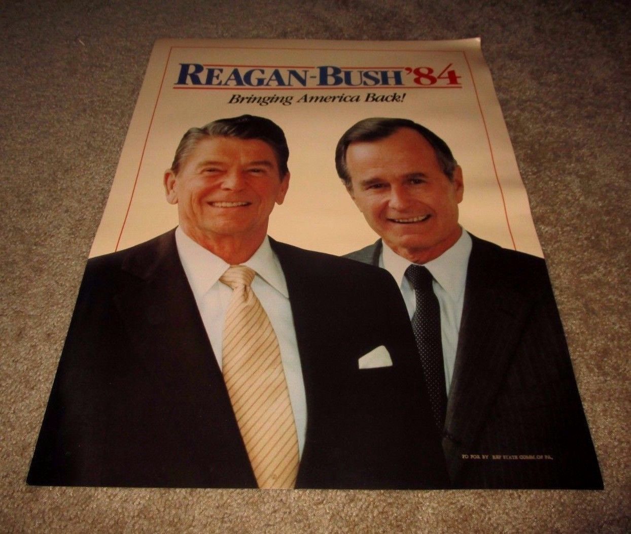 REAGAN-BUSH '84-BRINGING AMERICA BACK-ORIGINAL 1984 CAMPAIGN POSTER ...