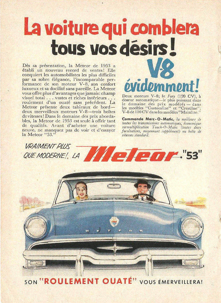 1953 METEOR AUTOMOBILE ORIGINAL ERA AD -- Antique Price Guide Details Page