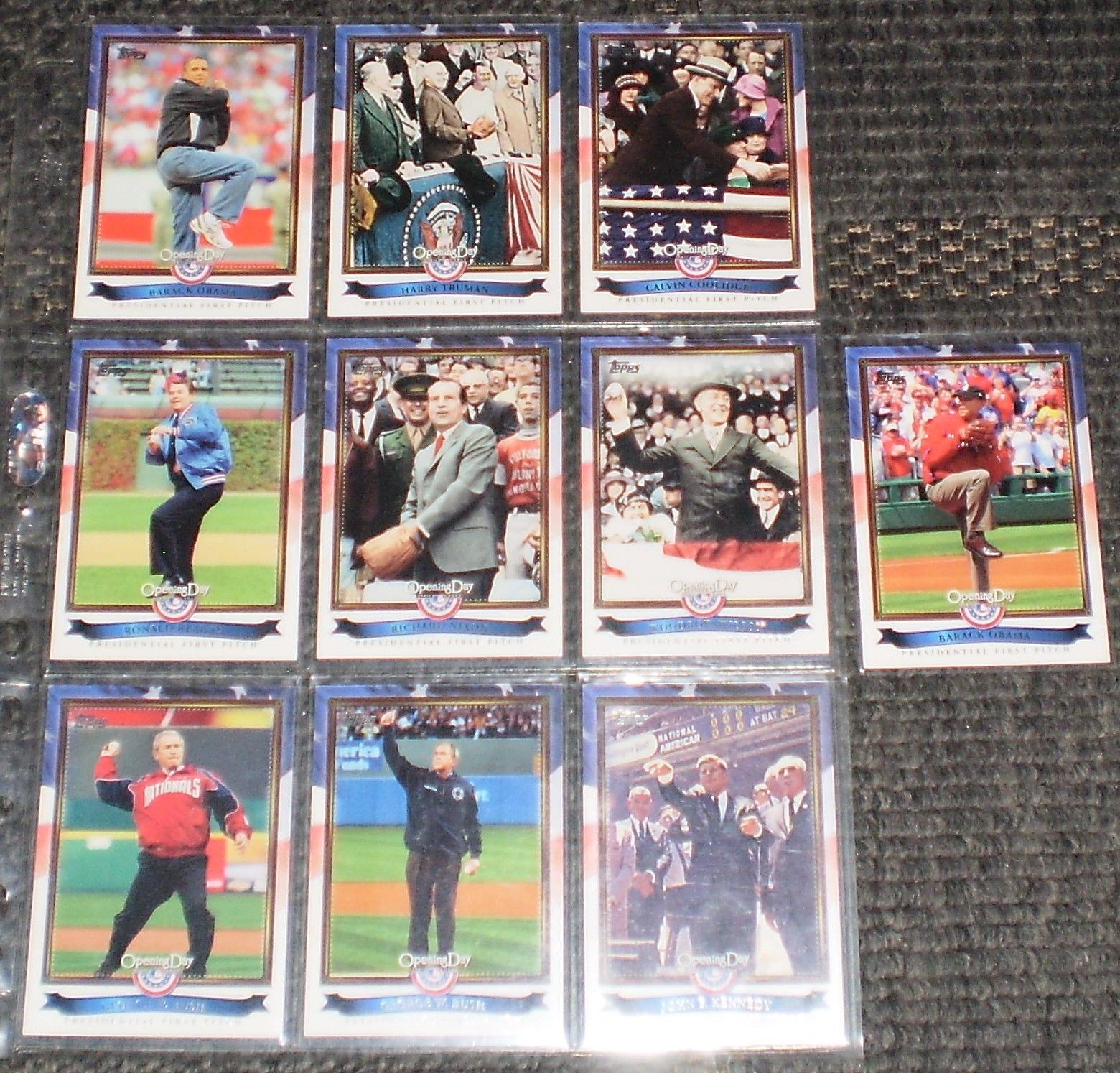 TOPPS OPENING DAY PRESIDENTIAL PITCH TRADING CARDS COMPLETE 10 CARD SET TOPPS OPENING DAY PRESIDENTIAL PITCH TRADING CARDS COMPLETE 10 CARD SET