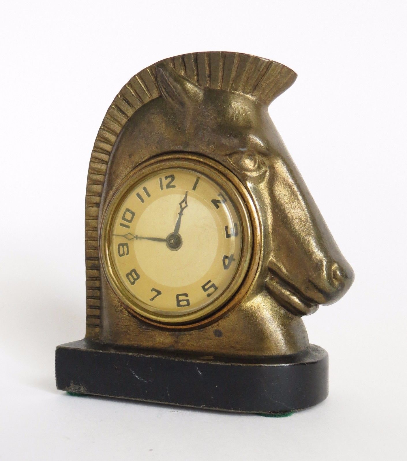 Vintage Brass Horse Head Wind Up Desk Clock -- Antique Price Guide ...