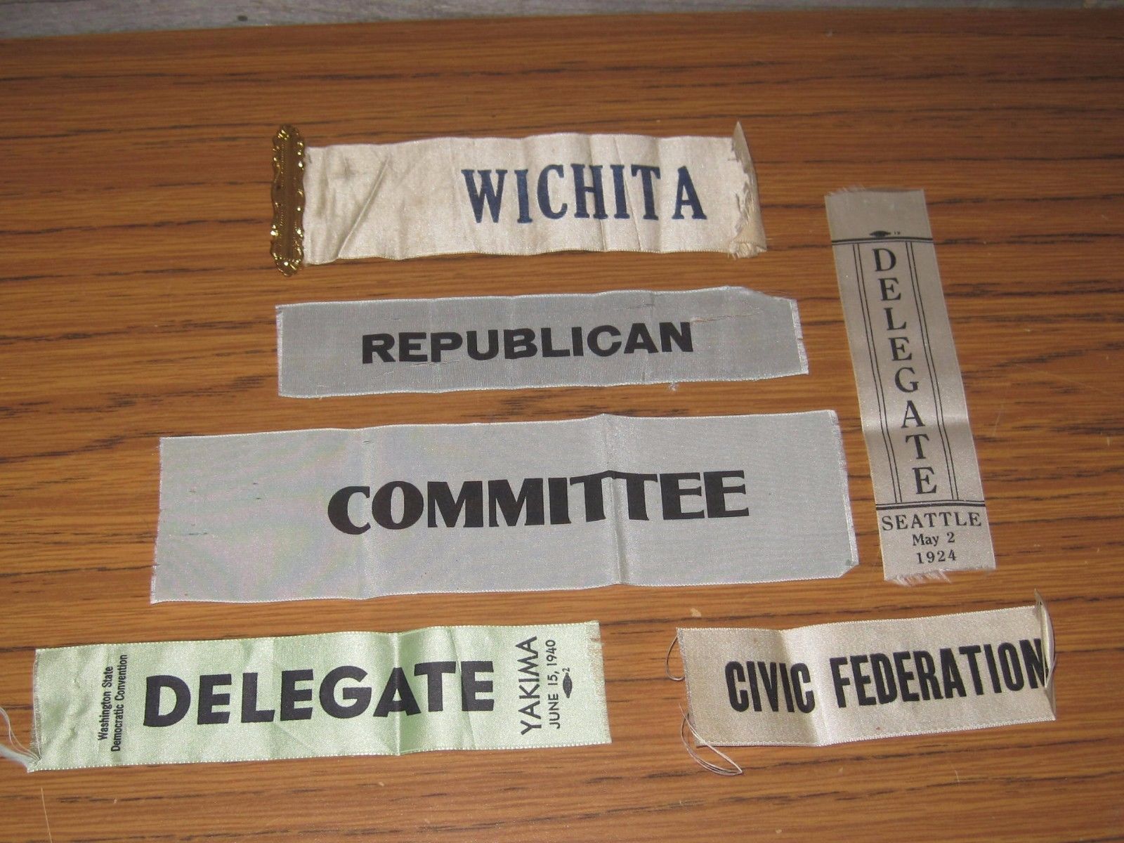 6 VINTAGE POLITICAL ELECTION CAMPAIGN RIBBONS DELEGATE DEMOCRAT ...
