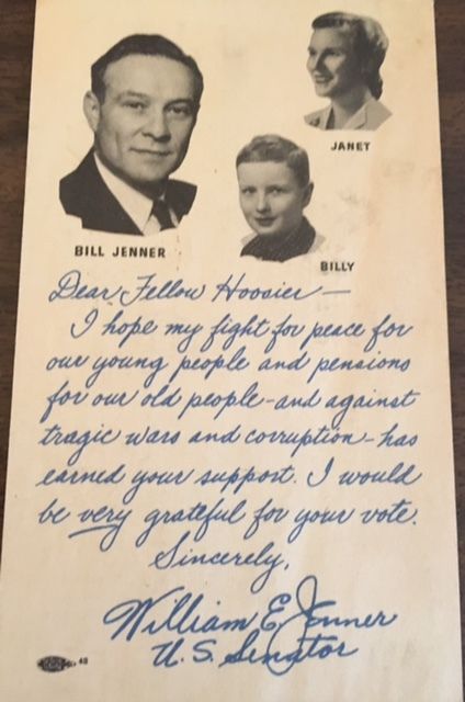 William Jenner for U.S. Senate Indiana Political Campaign Postcard ...