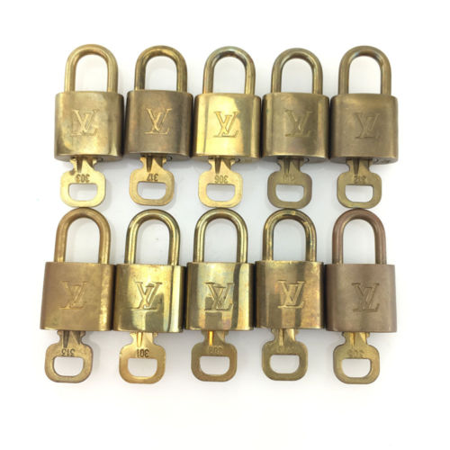 10 PCS SET 100% Authentic Louis Vuitton Gold Padlock LV Logo Key Lock ...