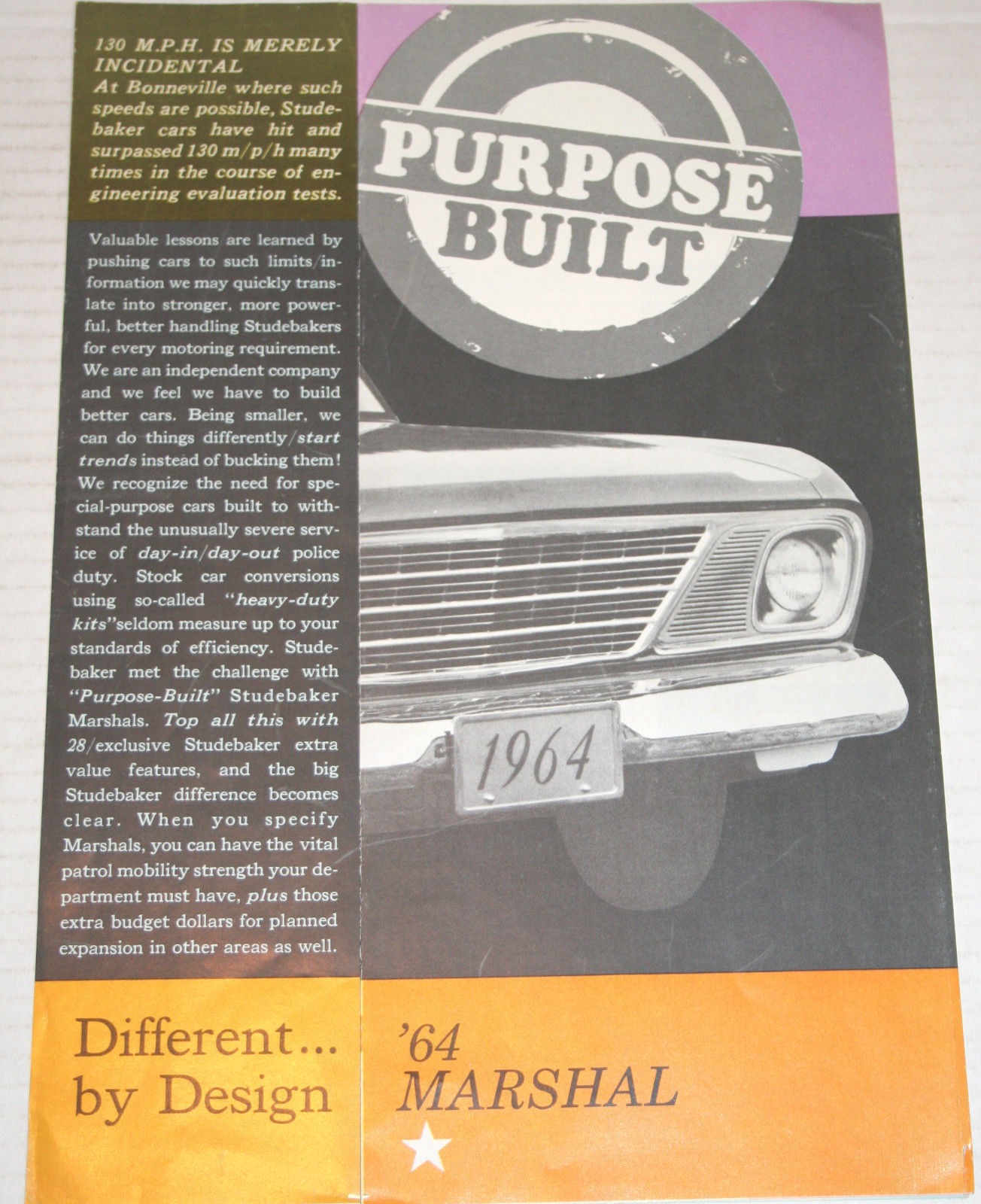 1964 STUDEBAKER Marshal POLICE Patrol, Pursuit foldout ORIGINAL sales ...