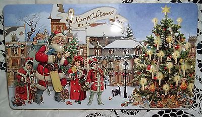 HEIDEL CHOCOLATE TIN SANTA TOYS GIRL BOY CHRISTMAS TREE! BEAUTIFUL ART ...