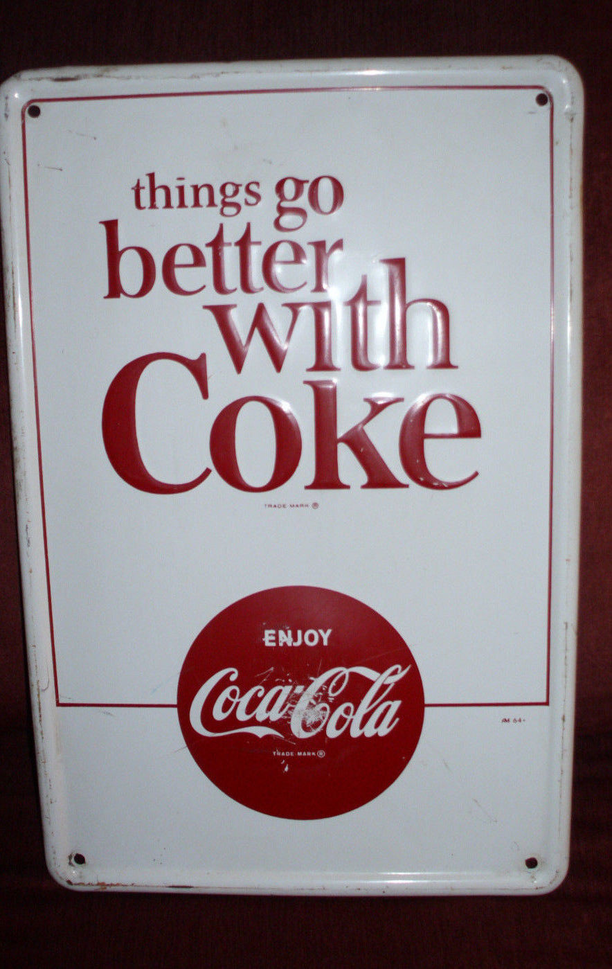 Vintage 1964 Things Go Better With Coke Enjoy Coca Cola Embossed Tin