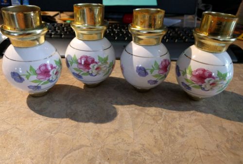 Vintage Set 4 Porcelain Ceramic Brass Bed Post Knobs Finial Balls ...