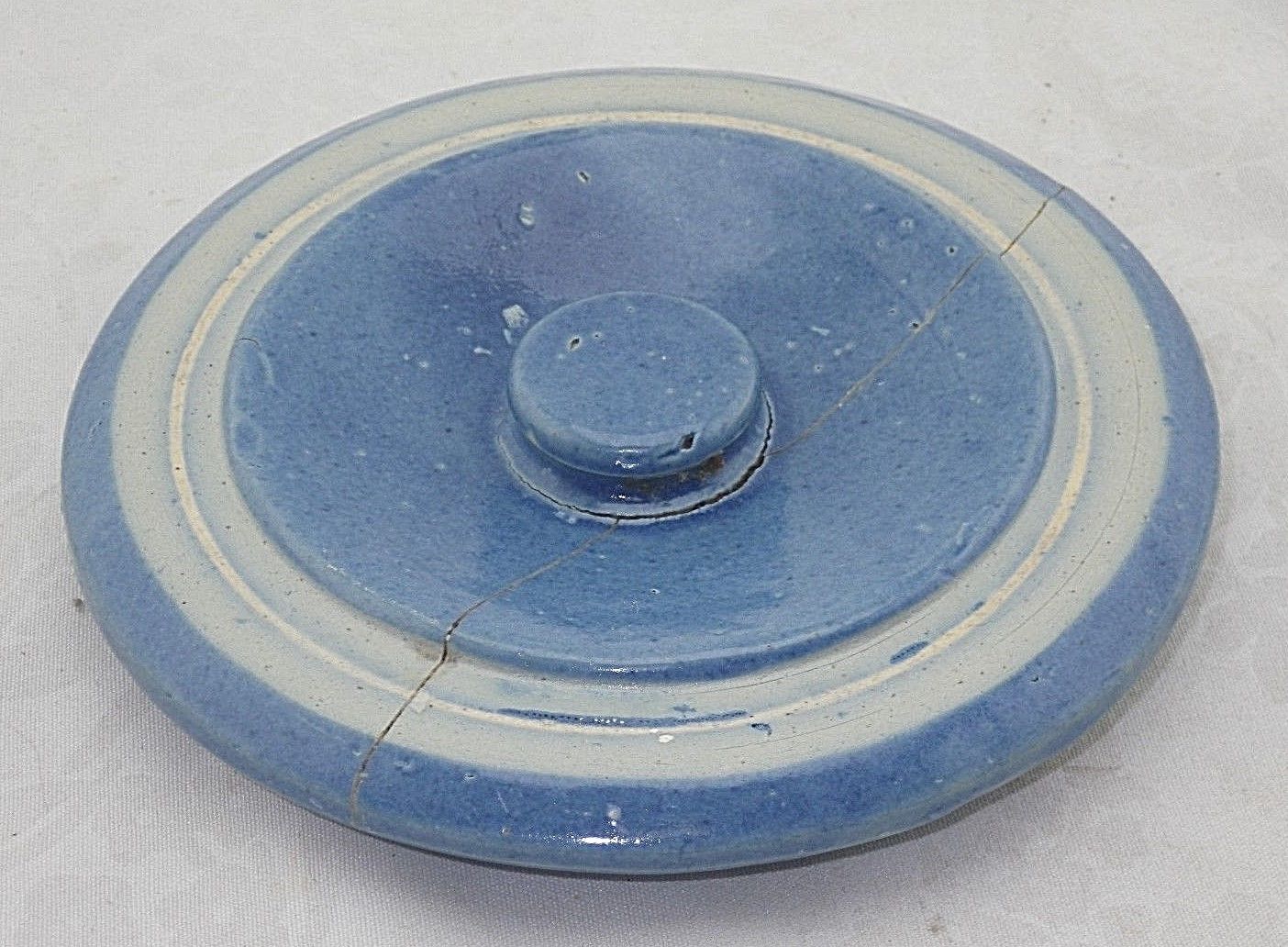 White Hall Illinois Stoneware Ruckels Pottery Blue Sawtooth 6" LID for ...