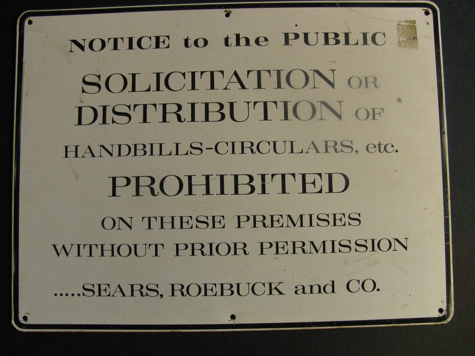 VINTAGE SEARS ROEBUCK NO SOLICITATION HANDBILLS CIRCULARS PROHIBITED ...