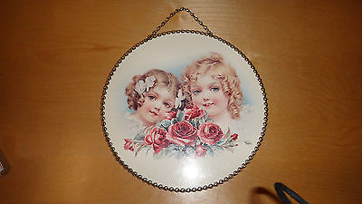 Antique Vintage Round Metal Picture Frame with 2 Girls Picture ...