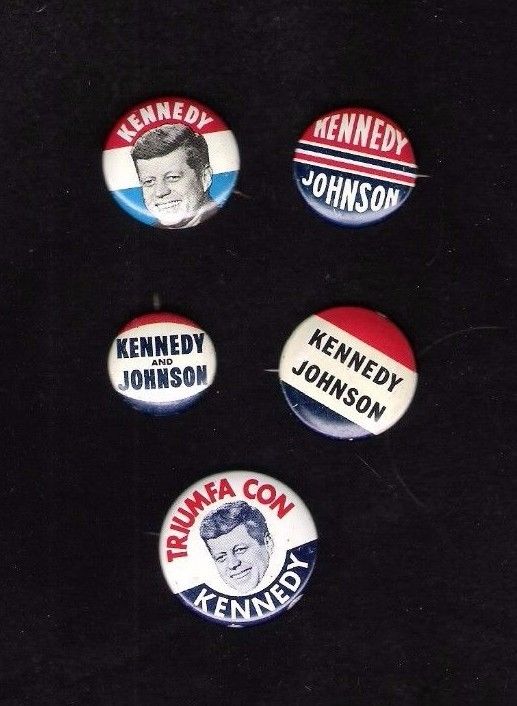 5 original JOHN F. KENNEDY for President 1960 campaign buttons ...