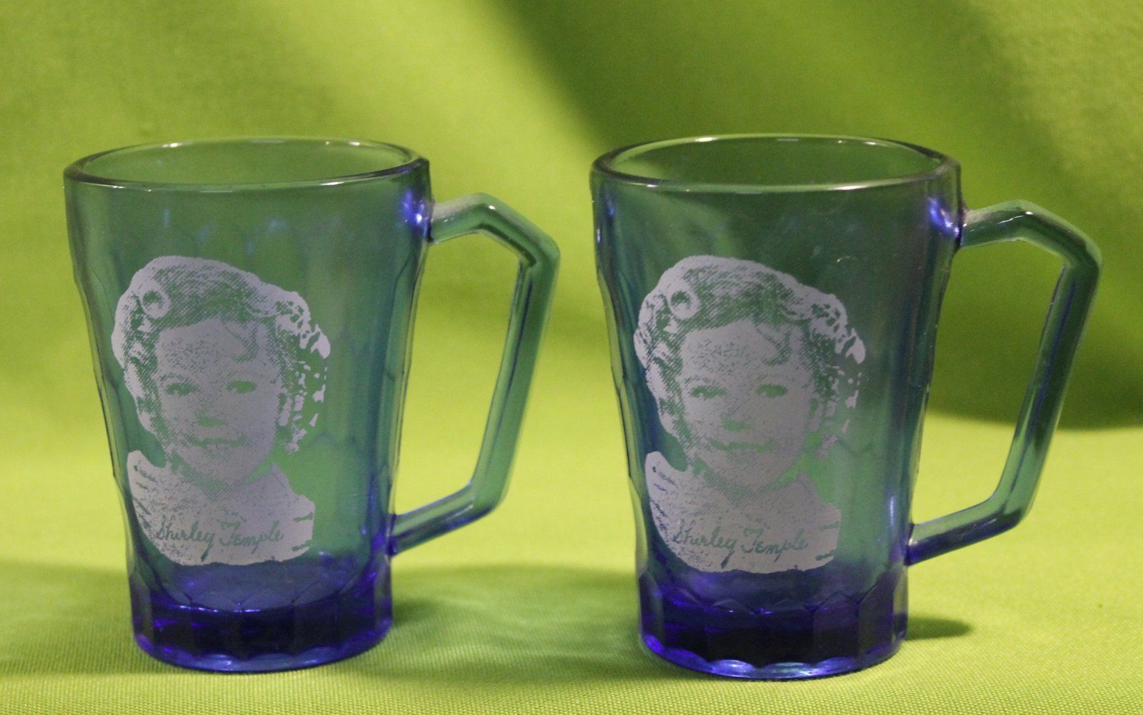 Antique Shirley Temple Glasses Mugs With Handles Blue Glass Nice Pair Antique Price Guide