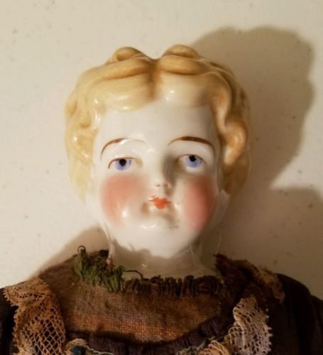 Antique 13 German Bisque Sawdust Stuffed Porcelain Head Doll Vintage