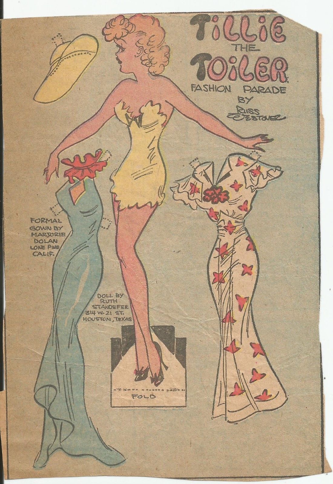 Newspaper Paper Doll Uncut 1930s Tillie The Toiler Shreveport Times
