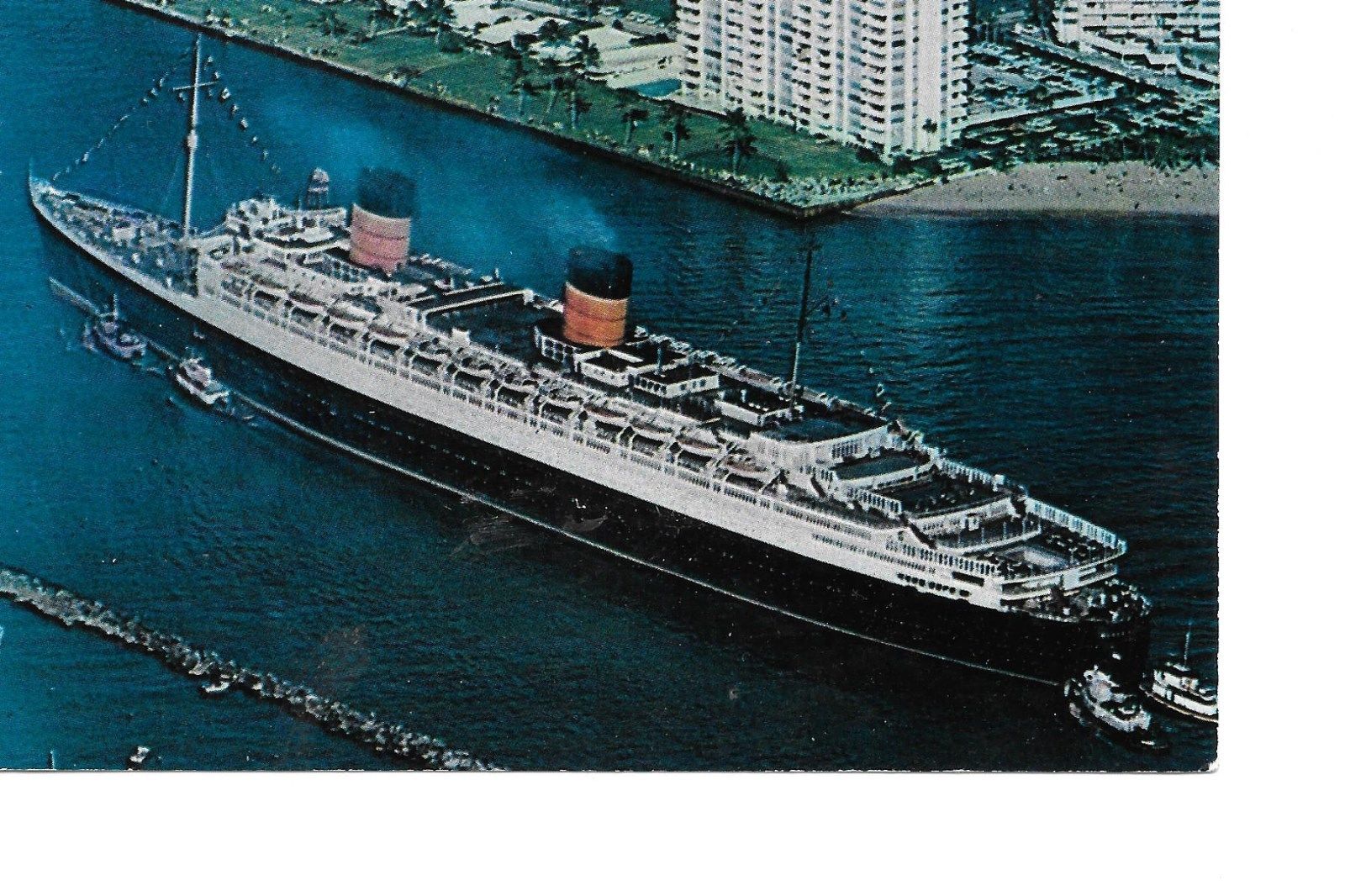 SS QUEEN ELIZABETH CUNARD LINE OCEAN LINER POSTCARD PORT EVERGLADES ...
