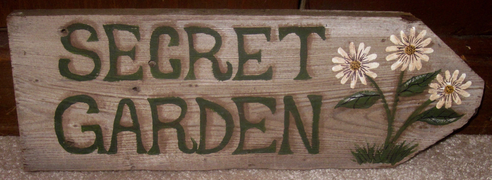 *~*PRIMITIVE*~*HP FOLK ART "SECRET GARDEN" SIGN *~* DAISIES*~*OLD ...