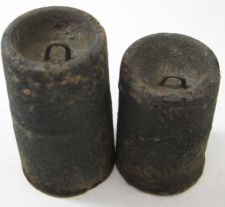 PAIR OF ANTIQUE OG WOODEN WORKS WEIGHT DRIVEN CLOCK WEIGHTS PARTS ...