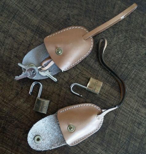 Gucci Brass Body Padlock Lock w/ Keys Luggage Purse Leather Pouch ...