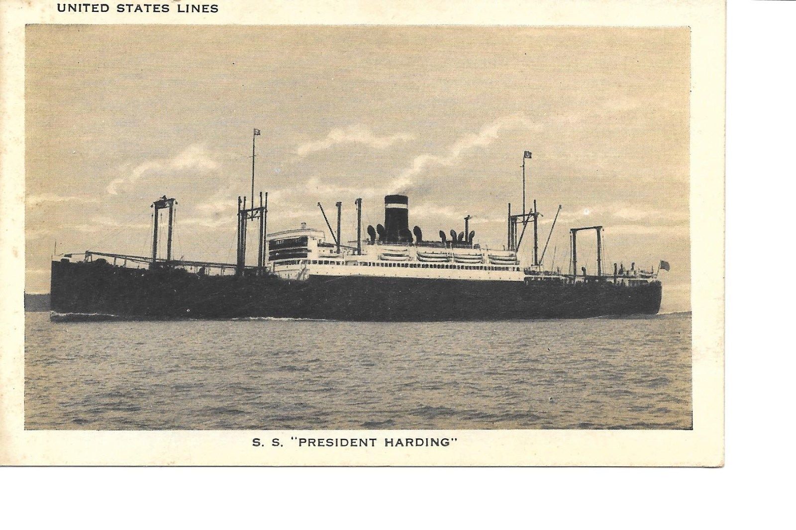 SS PRESIDENT HARDING UNITED STATES LINE OCEAN LINER POSTCARD -- Antique ...