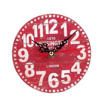 RED COLORED Brand NEW TIME CLOCK Vintage Style Silent Antique Wood Wall ...